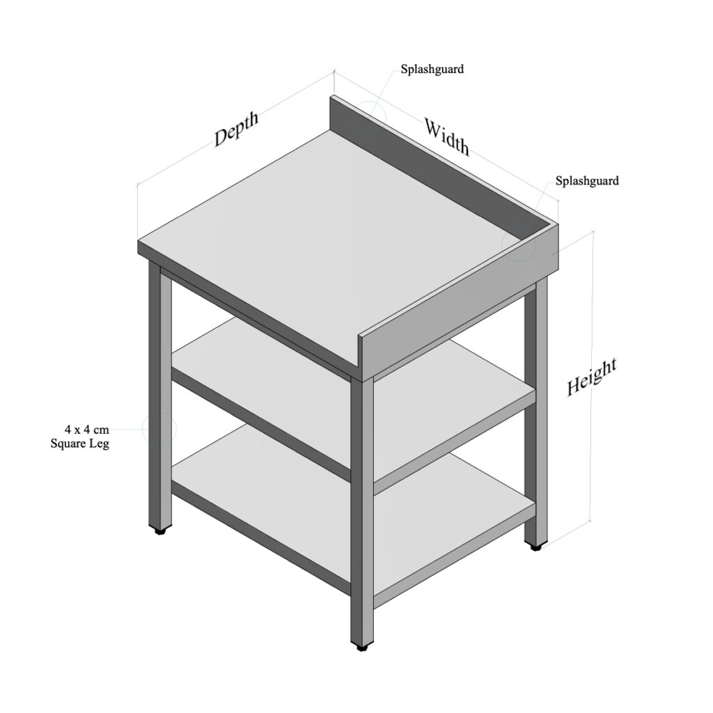 Stainless Steel Table with Backsplash, Right Side Splash Middle and ...