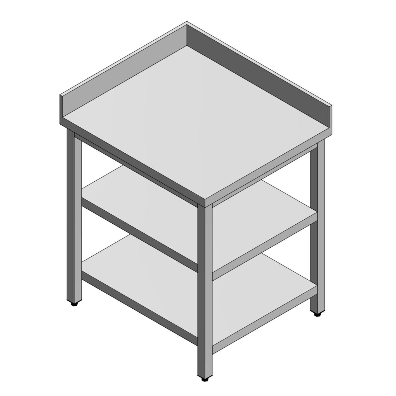 Stainless Steel Table with Backsplash, Left Splash & Shelves