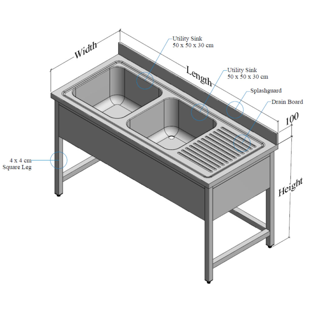 Stainless Steel Double Bowl Sink with Right Drainboard - Sofia ...